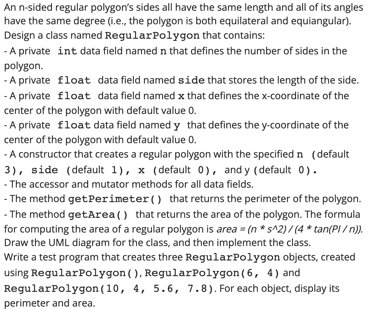 Solved An n-sided regular polygon's sides all have the same | Chegg.com
