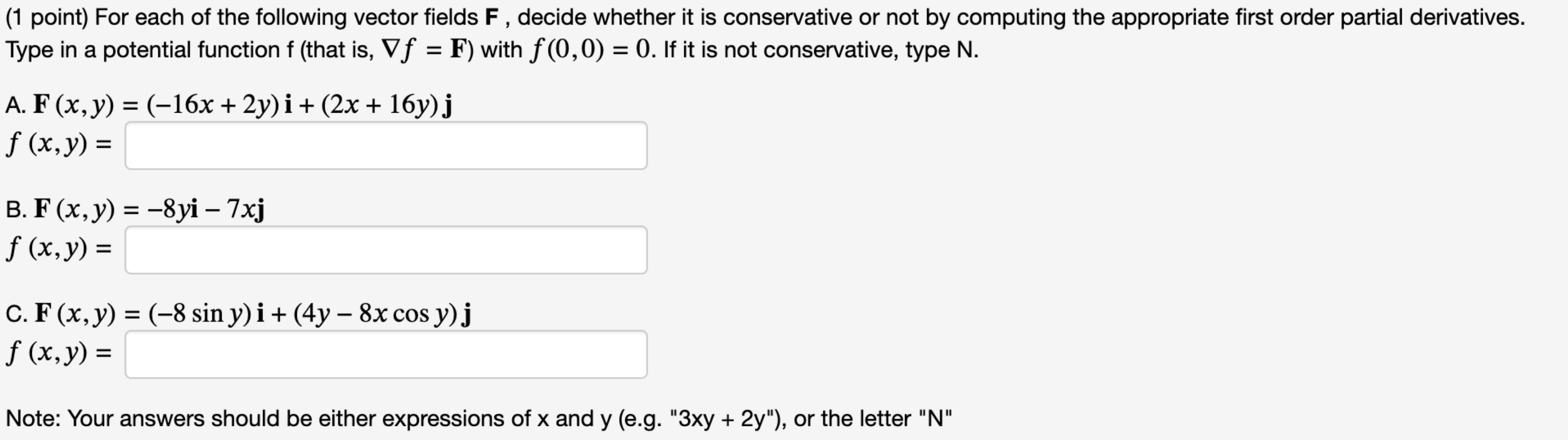 Solved (1 point) For each of the following vector fields F, | Chegg.com