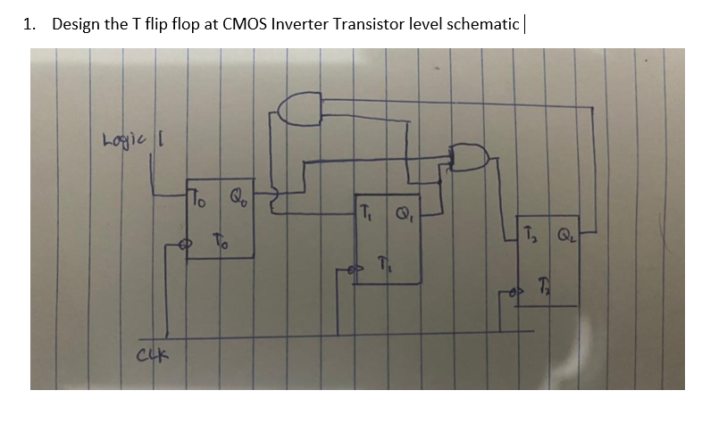 Solved 1. Design the T flip flop at CMOS Inverter Transistor | Chegg.com