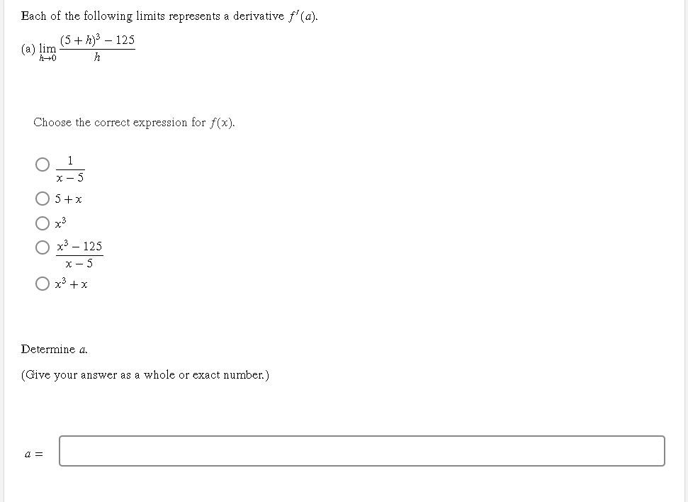 Solved Each of the following limits represents a derivative | Chegg.com