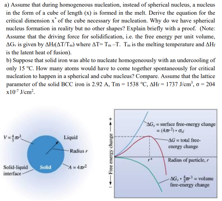 Solved a) Assume that during homogeneous nucleation, instead | Chegg.com