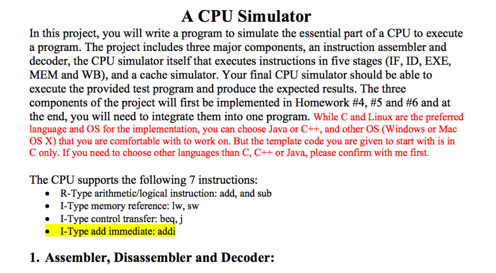 A Cpu Simulator In This Project You Will Write A 