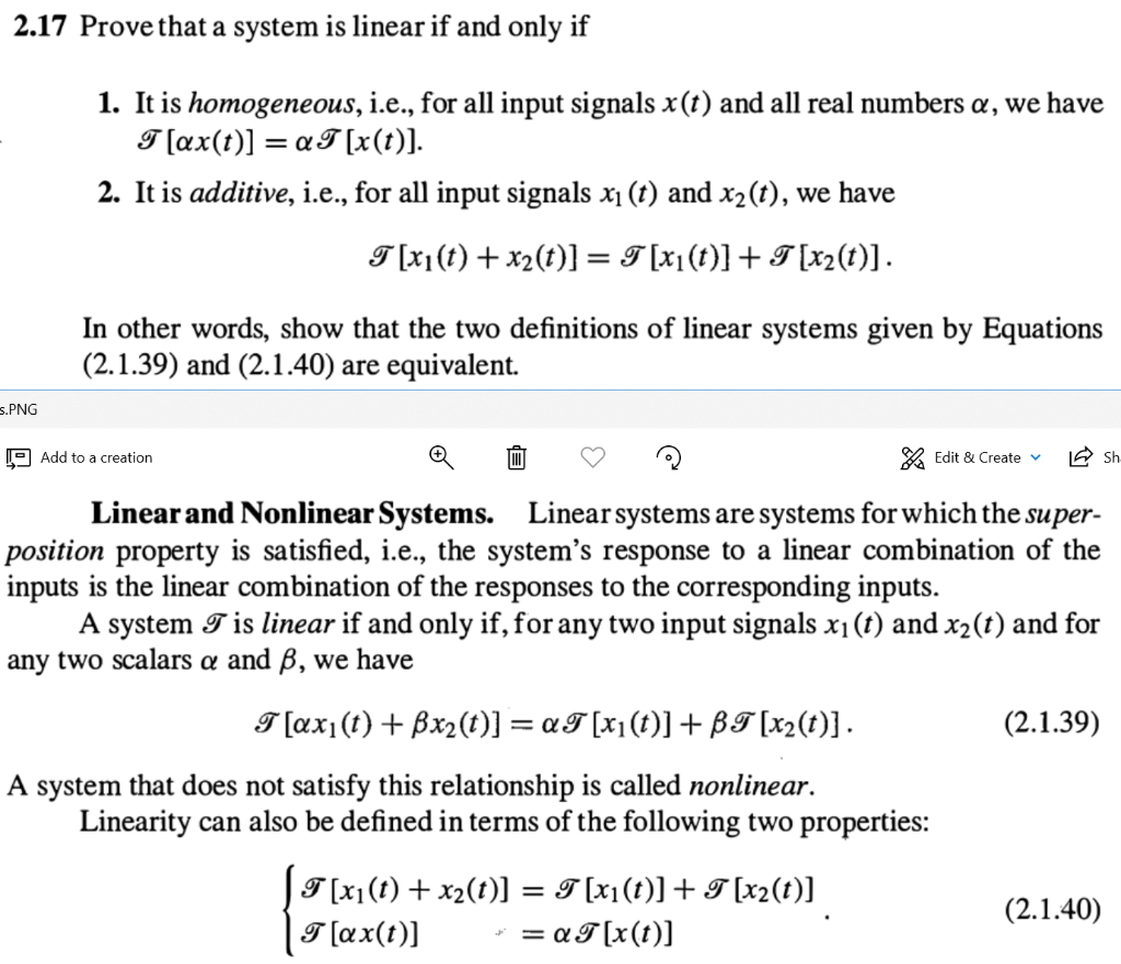 2.17 Prove that a system is linear if and only if 1. | Chegg.com