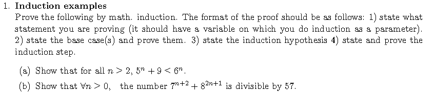 Solved 1. Induction examples Prove the following by math. | Chegg.com
