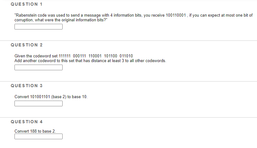 Solved QUESTION 1 "Rabenstein code was used to send a | Chegg.com