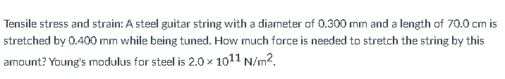 Solved Tensile stress and strain: A steel guitar string with | Chegg.com