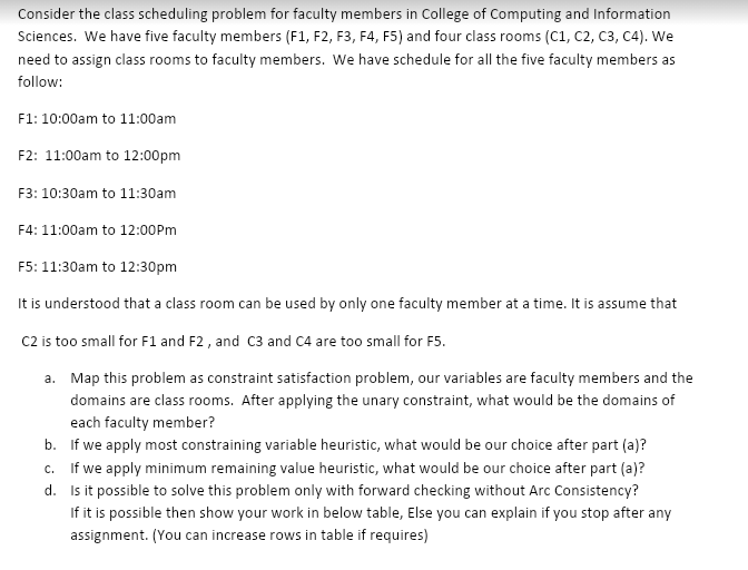 Consider the class scheduling problem for faculty | Chegg.com