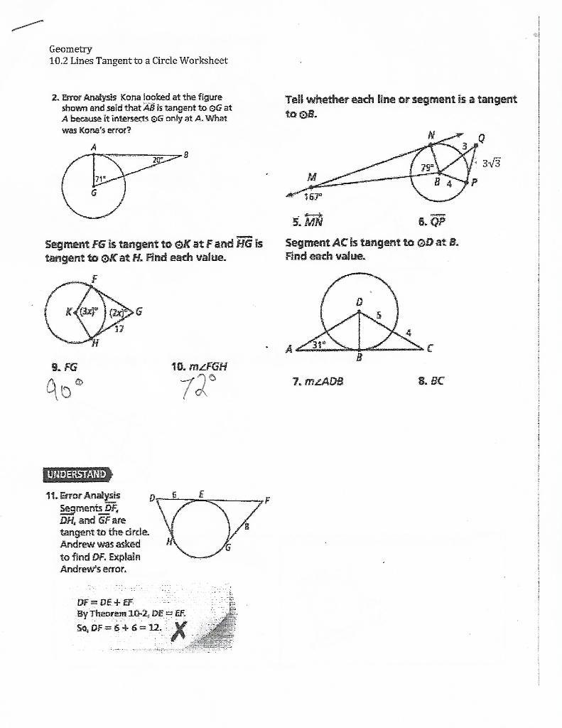 Solved Geometry 10.2 Lines Tangent to a Circle Worksheet 2. | Chegg.com