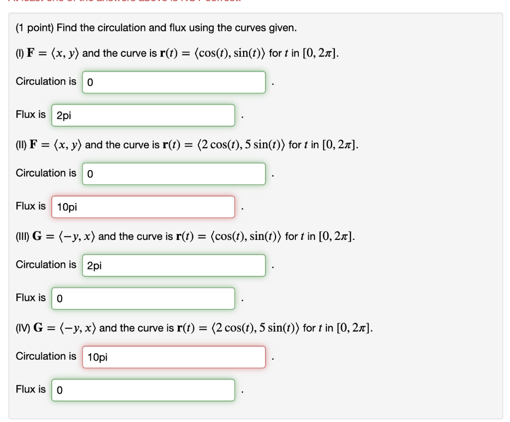 Solved (1 point) Find the circulation and flux using the | Chegg.com