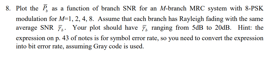 Solved Plot the ?bar (P)b ﻿as a function of branch SNR for | Chegg.com