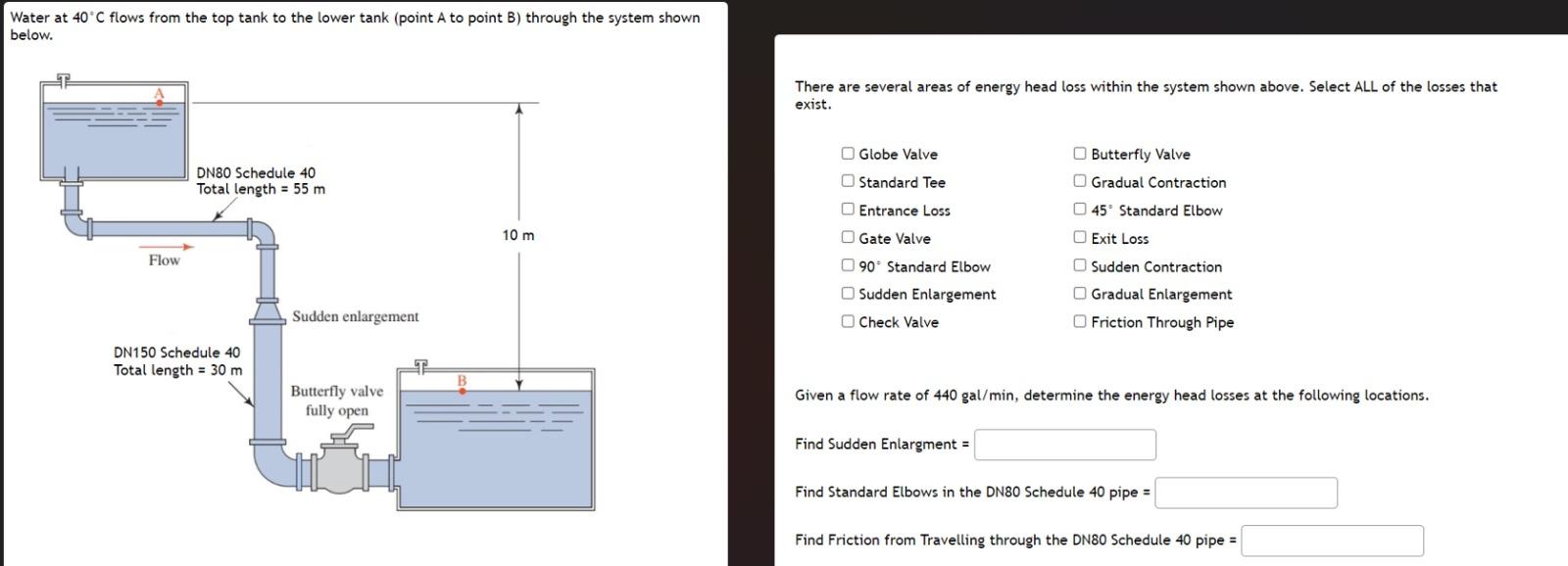 Solved Water at 40°C flows from the top tank to the lower | Chegg.com