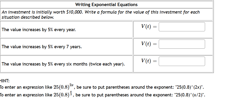 Solved Writing Exponential Equations An investment is | Chegg.com