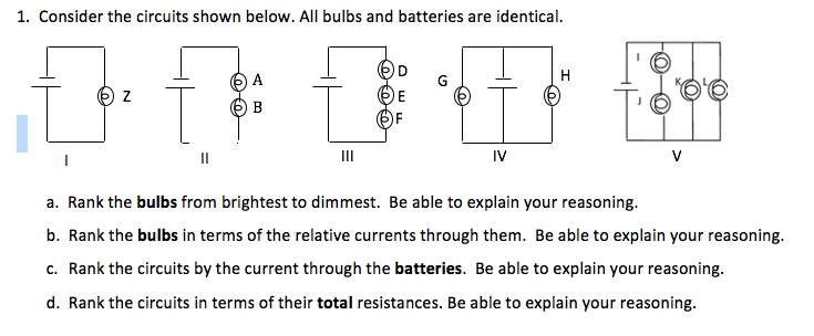 Solved 1. Consider the circuits shown below. All bulbs and | Chegg.com