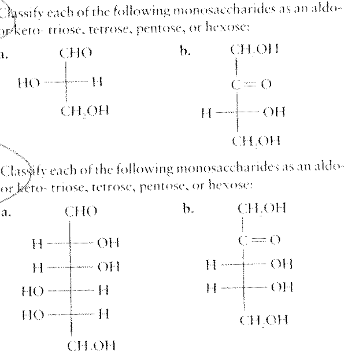 Solved Assify eh of the following monosacharides as | Chegg.com