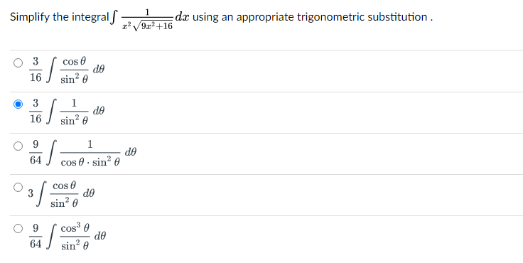 Solved Simplify the integral ∫x29x2+161dx using an | Chegg.com
