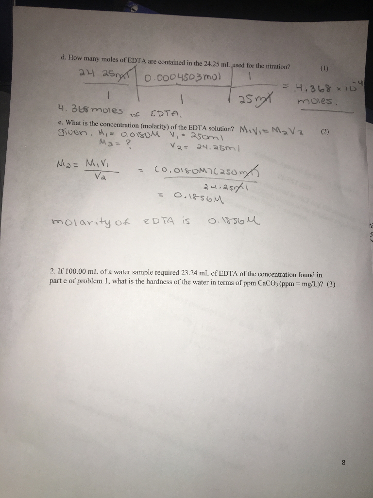 Solved If 100ml of a water sample required 23.24 ml of EDTA | Chegg.com
