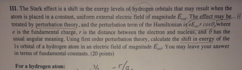 III. The Stark effect is a shift in the energy levels | Chegg.com