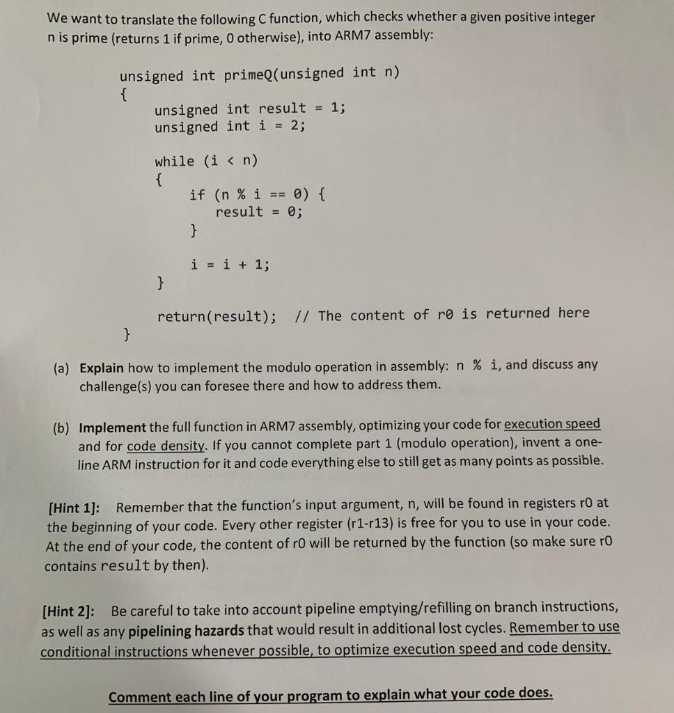 Solved We want to translate the following C function, which | Chegg.com