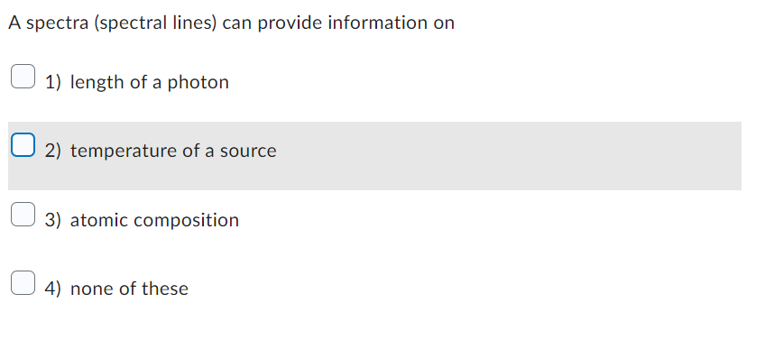 Solved A spectra (spectral lines) can provide information on | Chegg.com