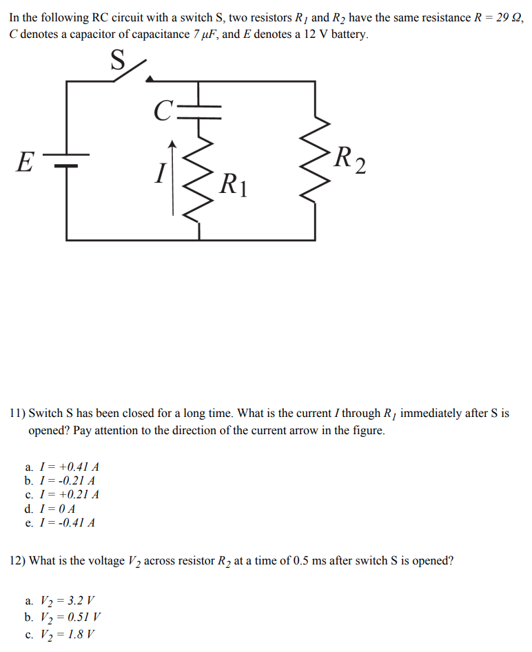 Solved In the following RC circuit with a switch S, two | Chegg.com