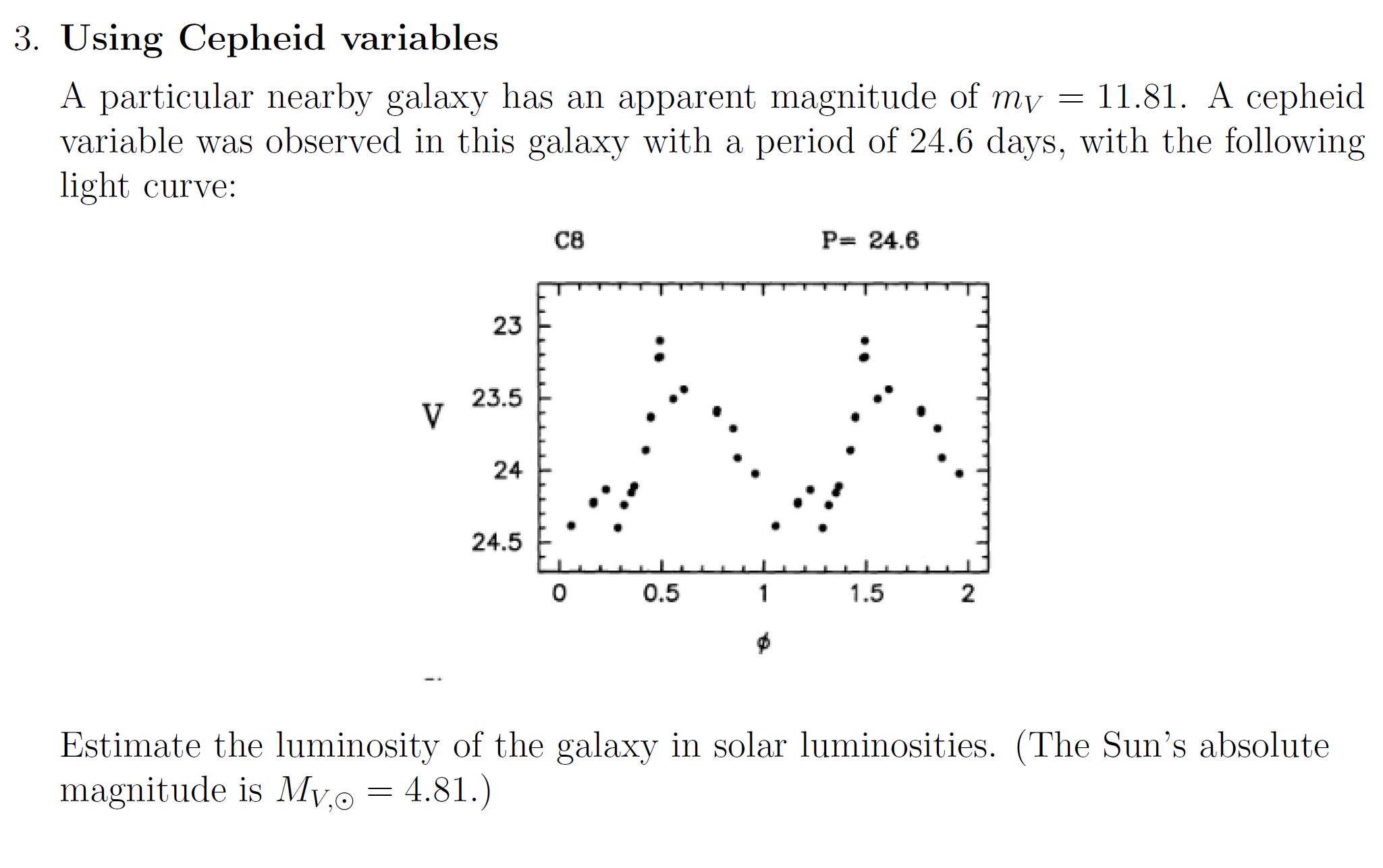 Solved Using Cepheid variablesA particular nearby galaxy has | Chegg.com