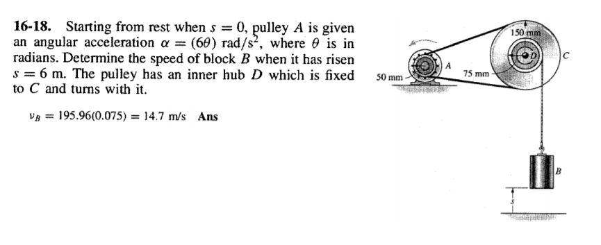 Solved 150 m 16-18. Starting from rest when s = 0, pulley A | Chegg.com
