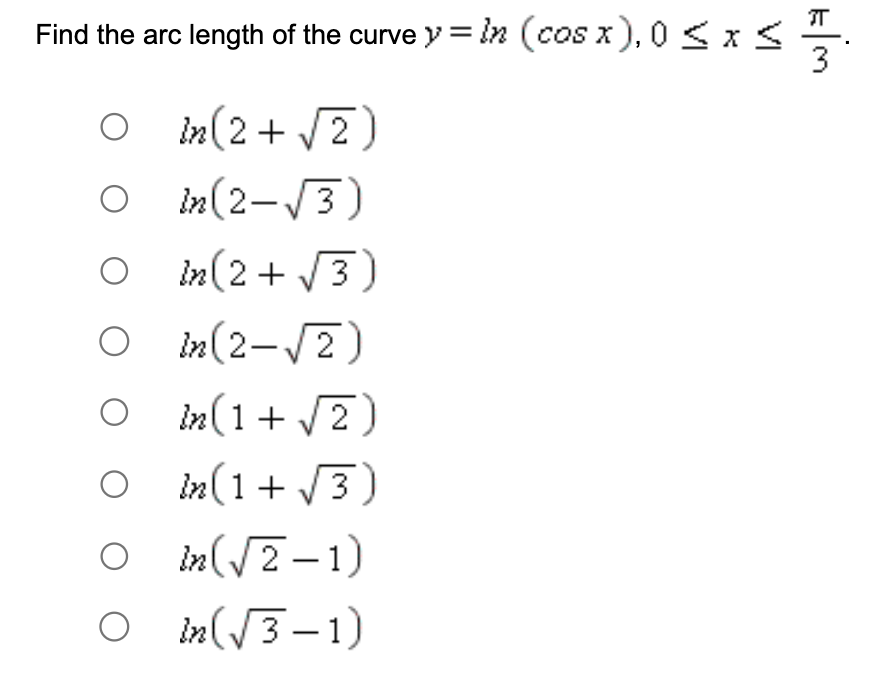 Solved Find the arc length of the curve y = ln (cos x), 0 ≤ | Chegg.com