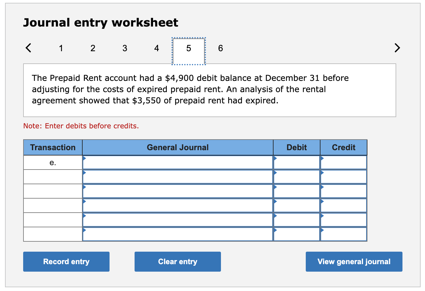 Solved Journal entry worksheet The Prepaid Rent account had | Chegg.com