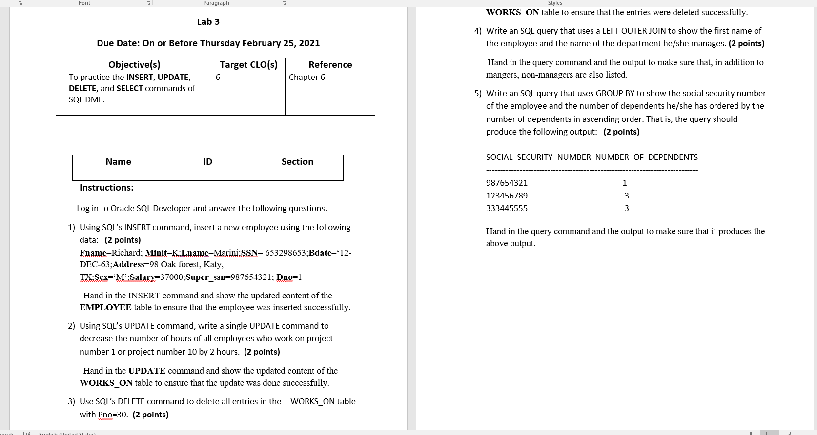 Solved Font Paragraph Styles Lab 3 WORKS ON table to ensure | Chegg.com