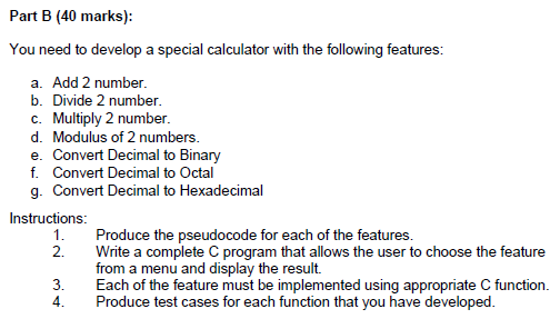 Solved Part B (40 marks): You need to develop a special | Chegg.com