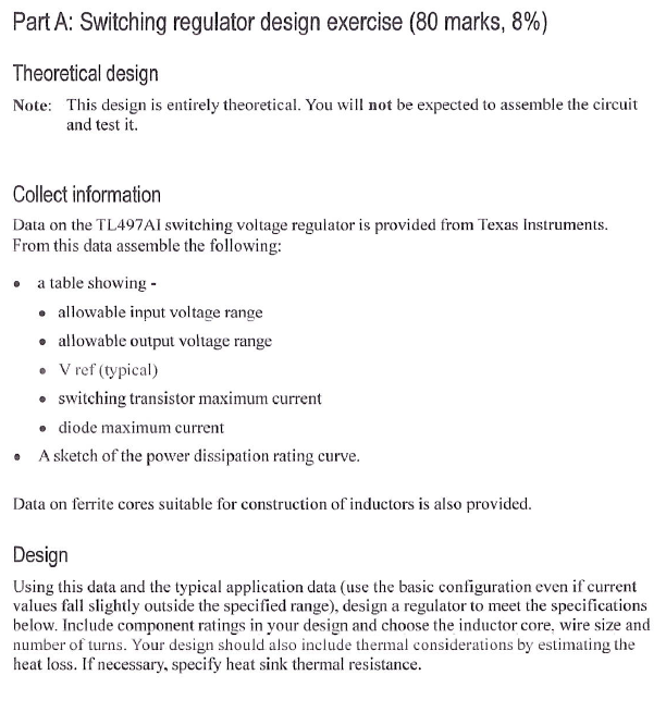Part A: Switching regulator design exercise (80 | Chegg.com