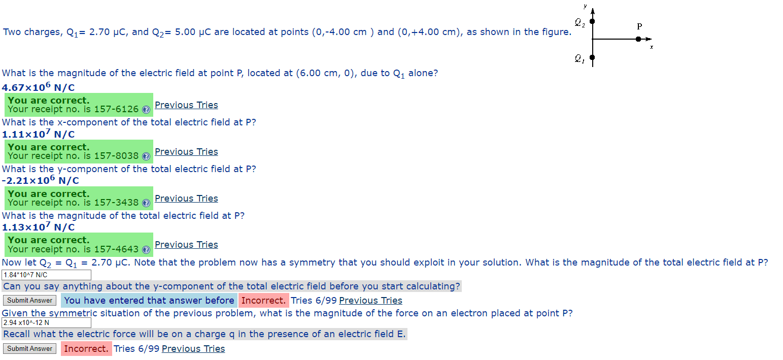 Solved Two charges, Q1= 2.70 μC, and Q2= 5.00 μC are located | Chegg.com