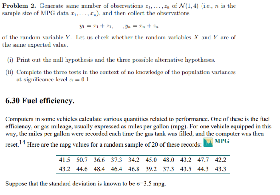 Problem 2. Generate same number of observations | Chegg.com