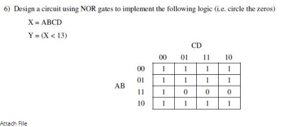Solved 6) Design a circuit using NOR gates to implement the | Chegg.com
