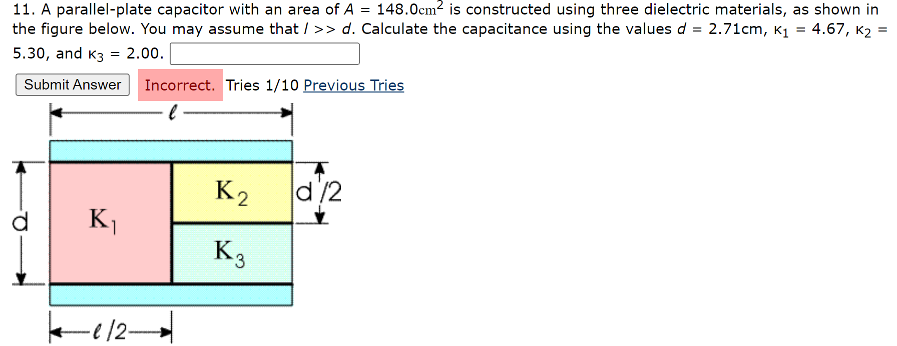 Solved 11. A parallel-plate capacitor with an area of A = | Chegg.com