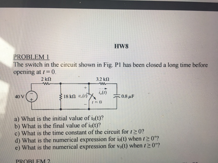 Solved The switch in the circuit shown in Fig. Pl has been | Chegg.com