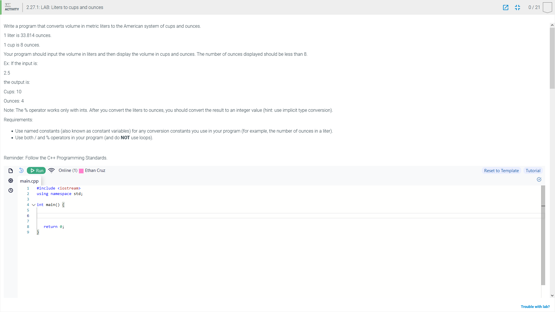 Solved Write a program that converts volume in metric liters | Chegg.com