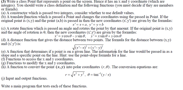 Solved (3) Write a class Point that represents a point on | Chegg.com