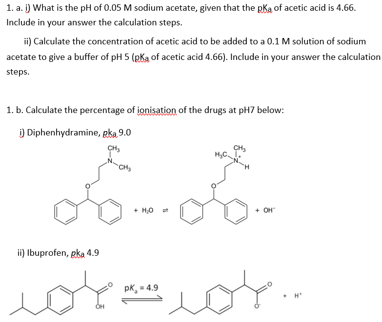 Solved 1. a. i) What is the pH of 0.05 M sodium acetate, | Chegg.com