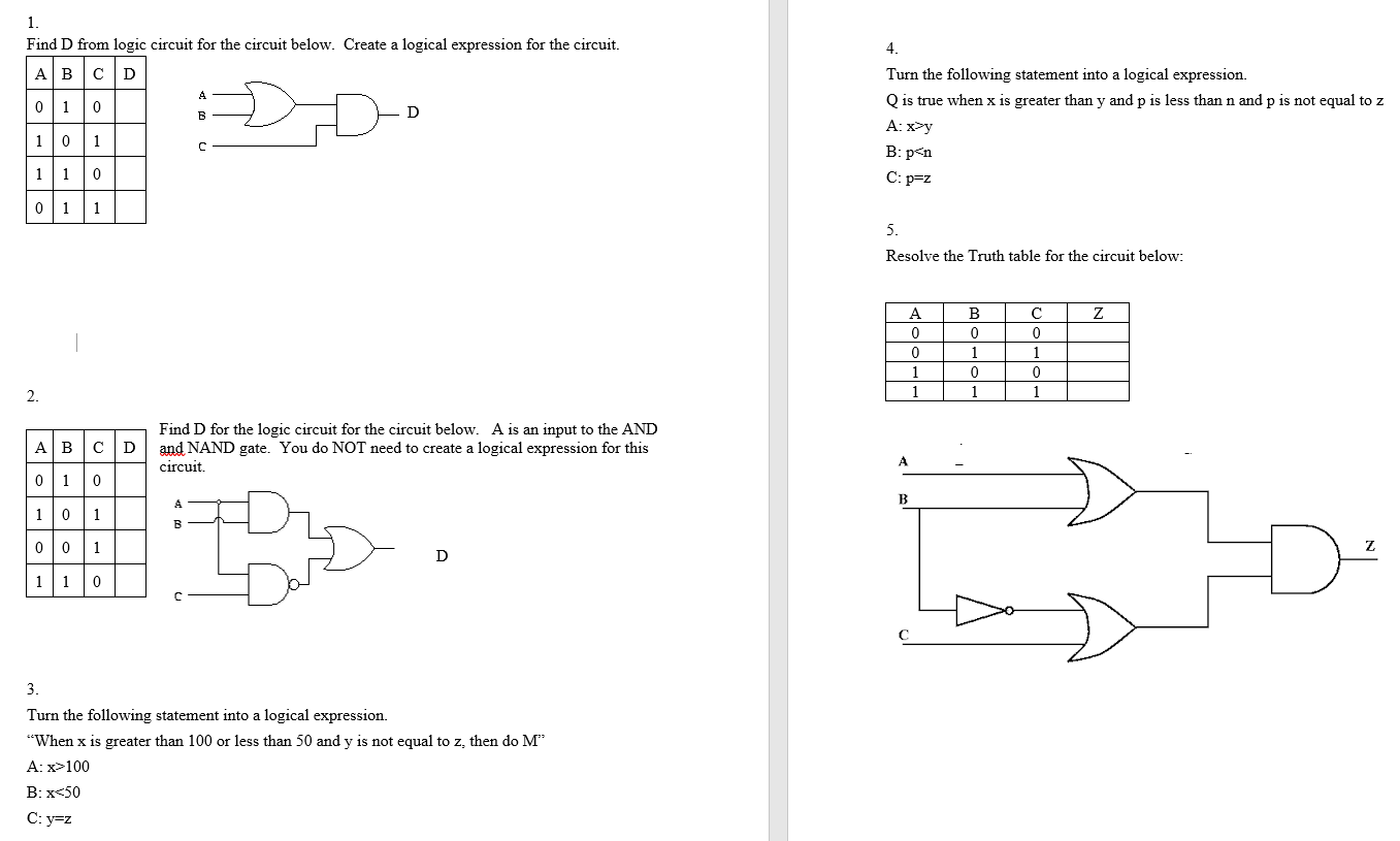 Solved 1. Find D from logic circuit for the circuit below. | Chegg.com