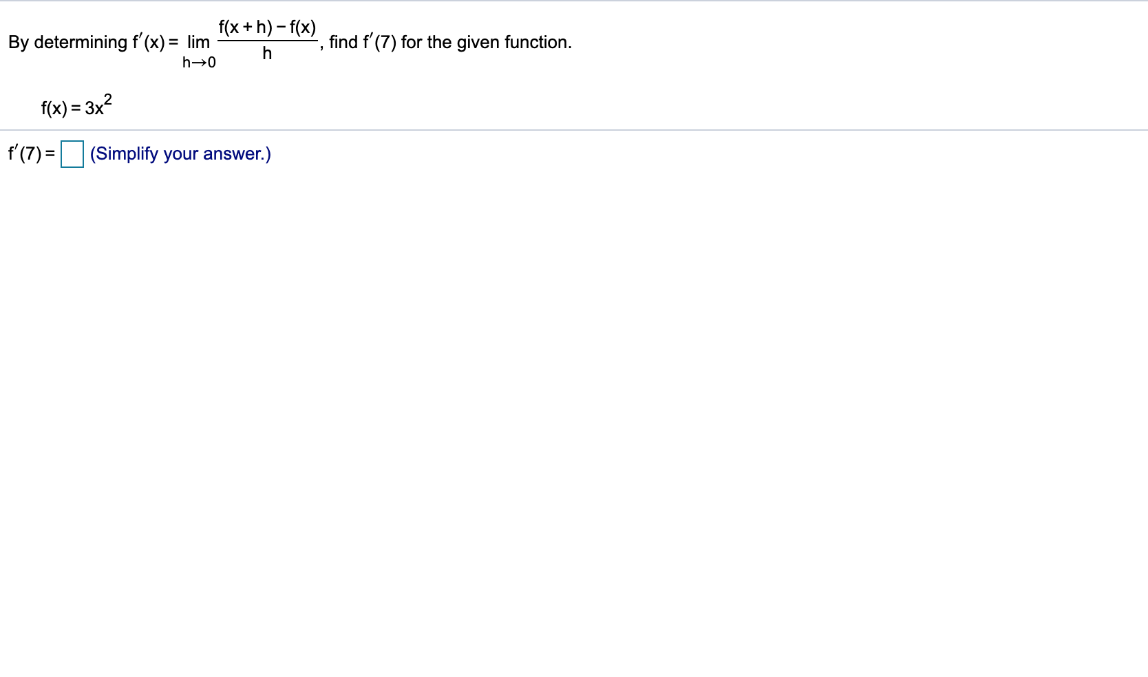 Solved By determining f'(x) = lim f(x + h) – f(x) %, find | Chegg.com