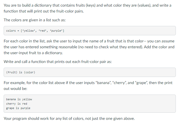 Solved You are to build a dictionary that contains fruits | Chegg.com