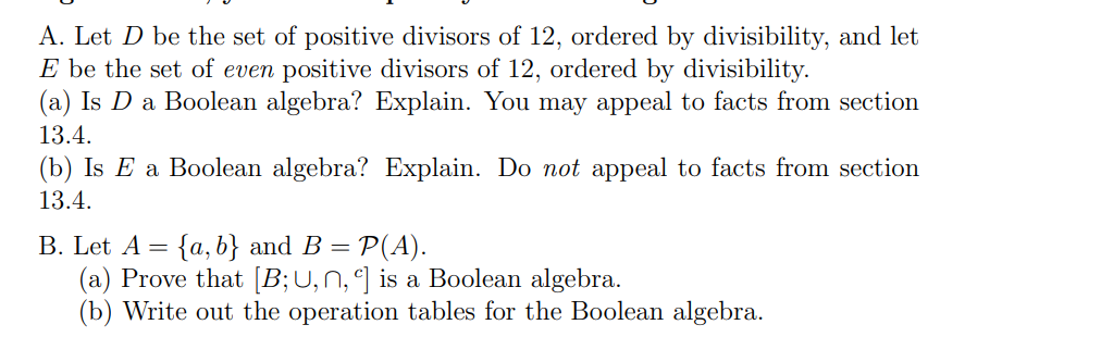 Solved A. Let D be the set of positive divisors of 12, | Chegg.com