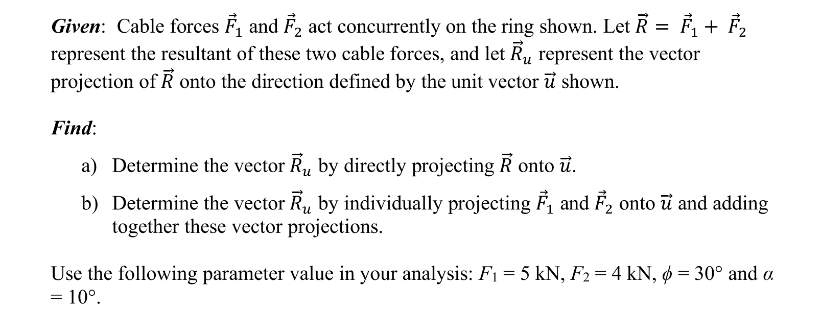 Solved Given: Cable forces F1 and F2 act concurrently on the | Chegg.com