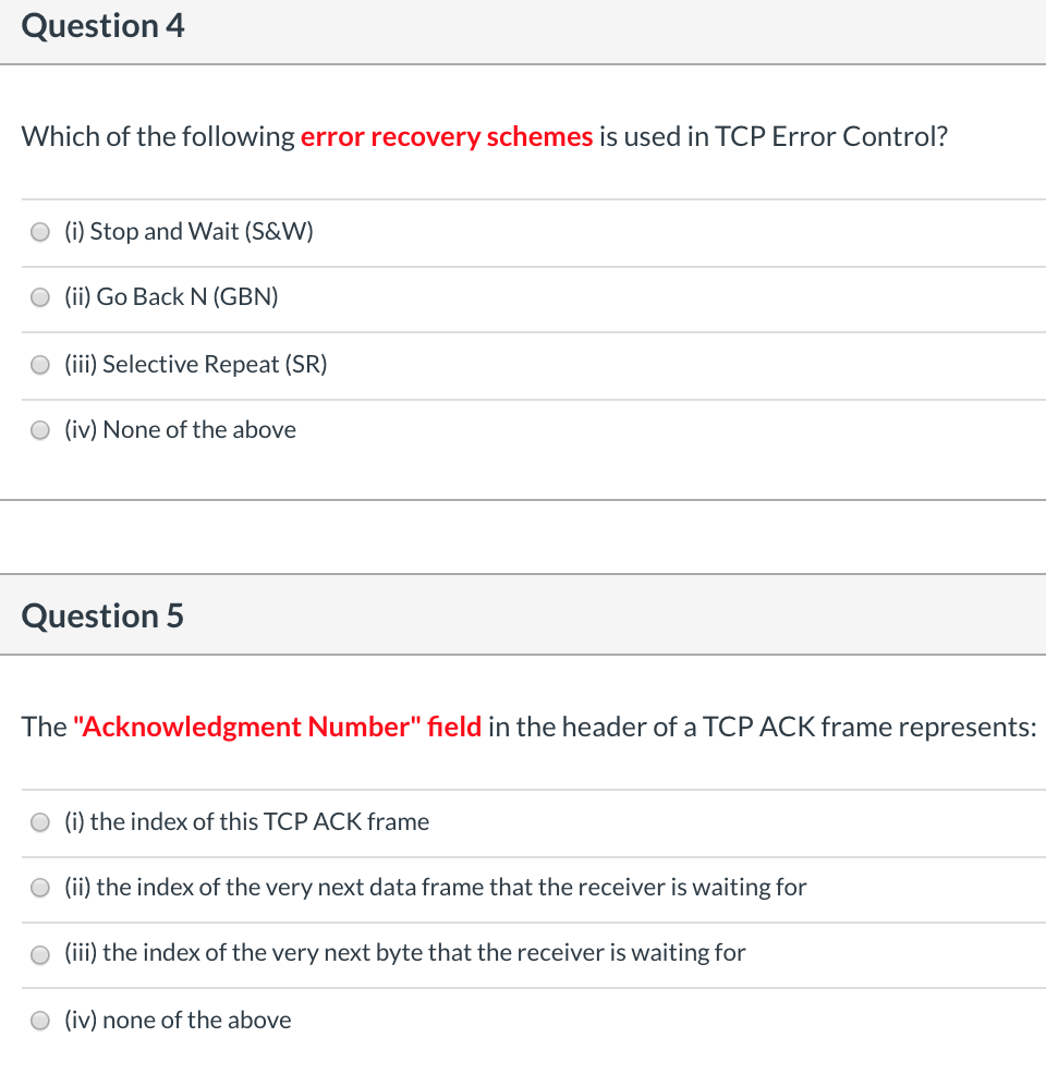 Solved Question 4 Which of the following error recovery | Chegg.com