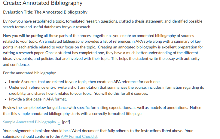 create: Annotated Bıblography Evaluation Title: The | Chegg.com