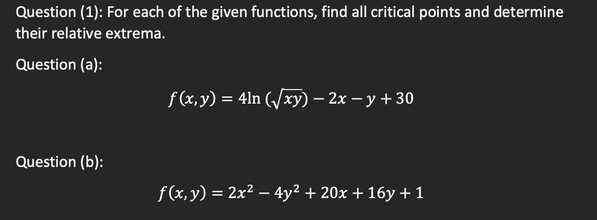 Solved Question (1): For each of the given functions, find | Chegg.com