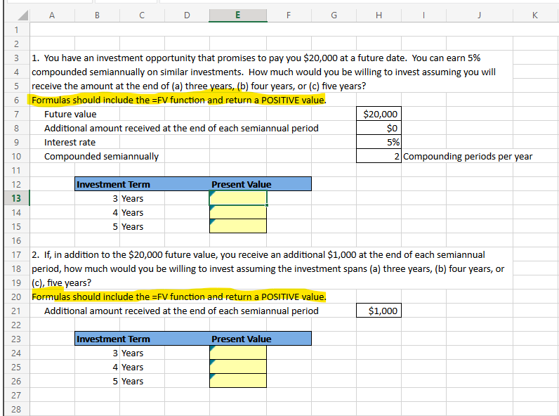 Solved Please show formula including the =PV Function and | Chegg.com