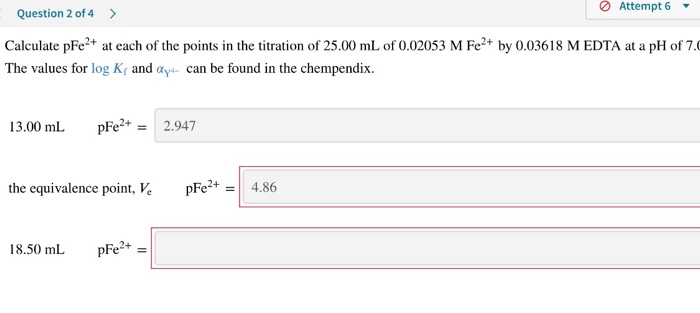 Solved calculate pFe2+ at each of the points in the | Chegg.com