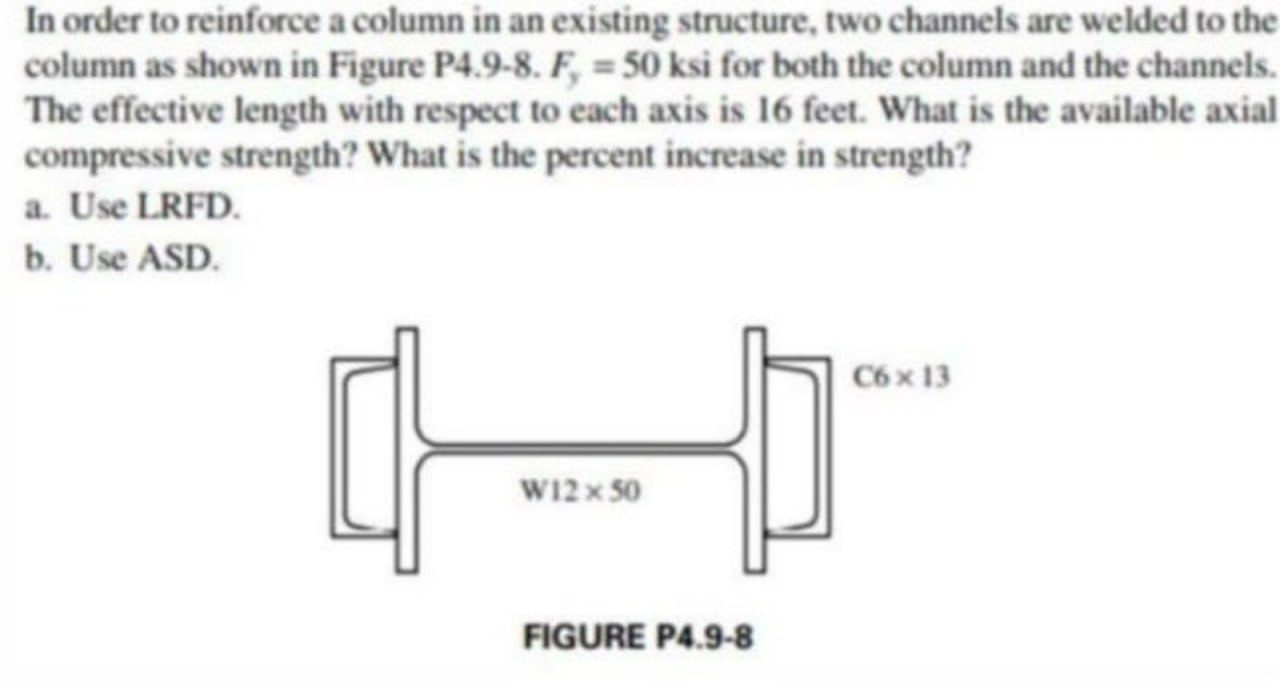 Solved In order to reinforce a column in an existing | Chegg.com